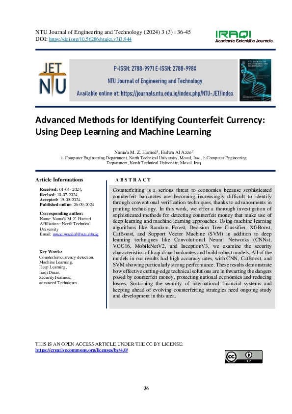 (PDF) Advanced Methods for Identifying Counterfeit Currency: Using Deep ...