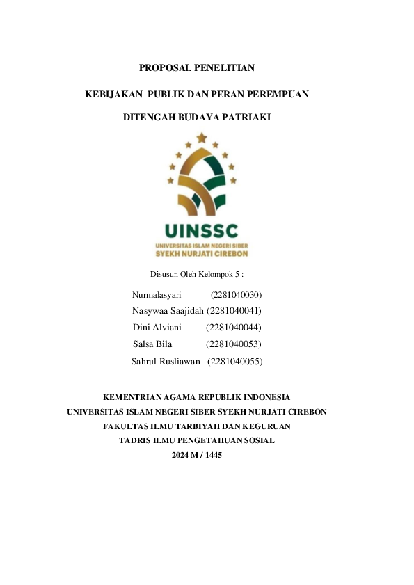 (PDF) PROPOSAL PENELITIAN KEBIJAKAN PUBLIK DAN PERAN PEREMPUAN DITENGAH ...