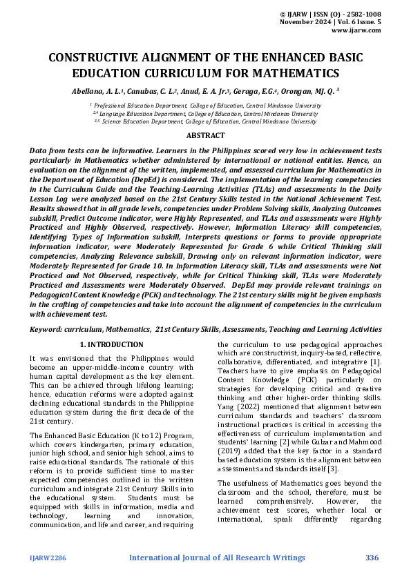 (PDF) CONSTRUCTIVE ALIGNMENT OF THE ENHANCED BASIC EDUCATION CURRICULUM ...