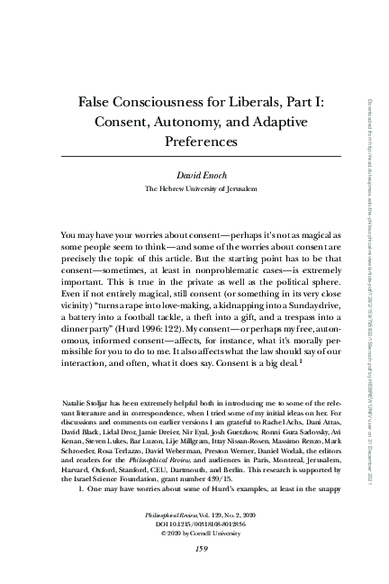 (PDF) False Consciousness for Liberals, Part I: Consent, Autonomy, and ...