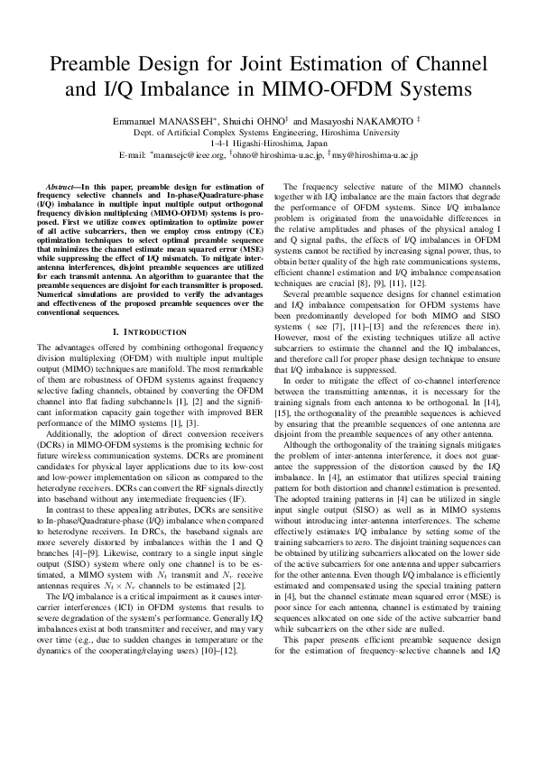 (PDF) Preamble design for joint estimation of channel and I/Q imbalance ...