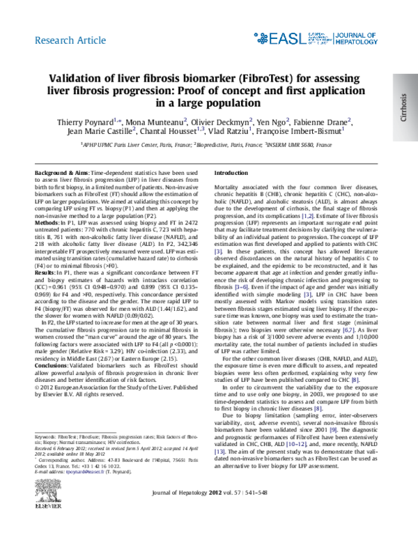 (PDF) Validation of liver fibrosis biomarker (FibroTest) for assessing ...