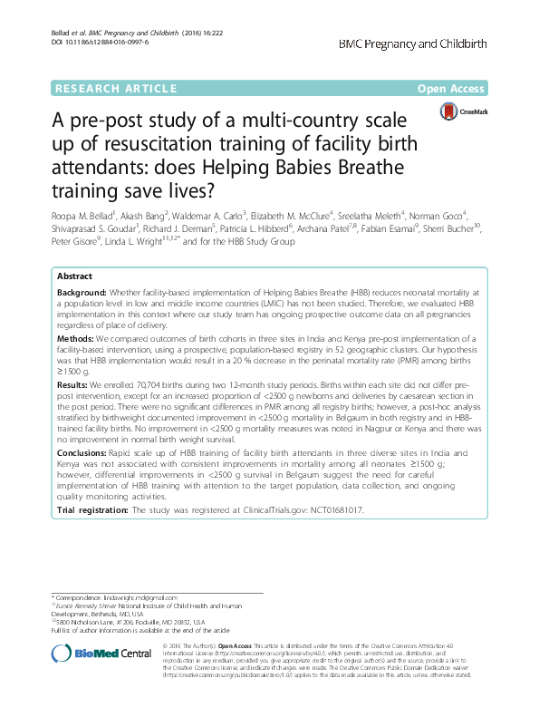 (PDF) A pre-post study of a multi-country scale up of resuscitation ...