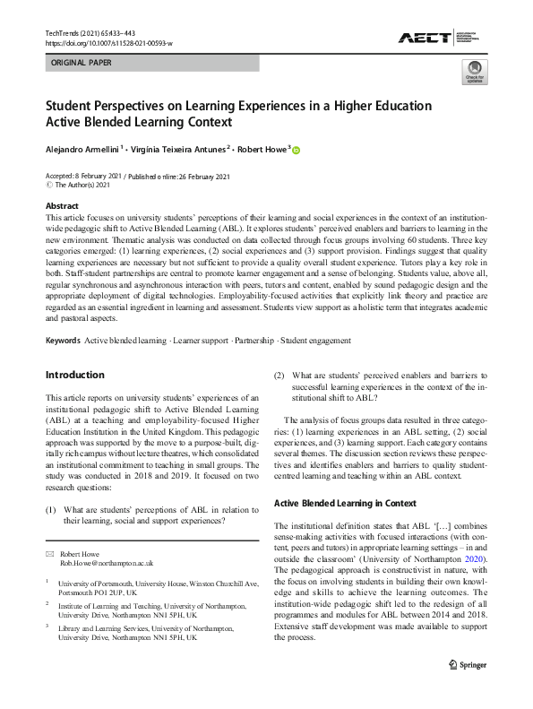 (PDF) Student Perspectives on Learning Experiences in a Higher ...