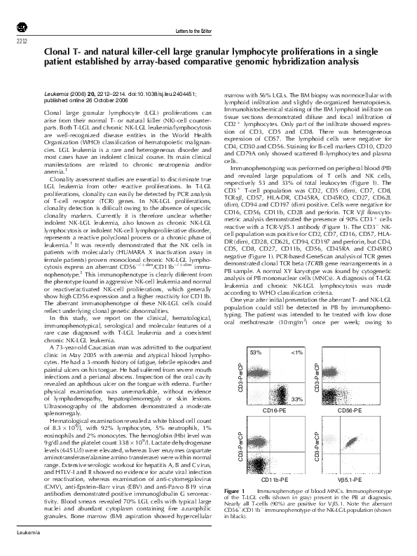 (PDF) Clonal T- and natural killer-cell large granular lymphocyte proliferations in a single ...
