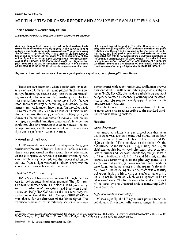 (PDF) Multiple Tumor Case: Report and Analysis of an Autopsy Case
