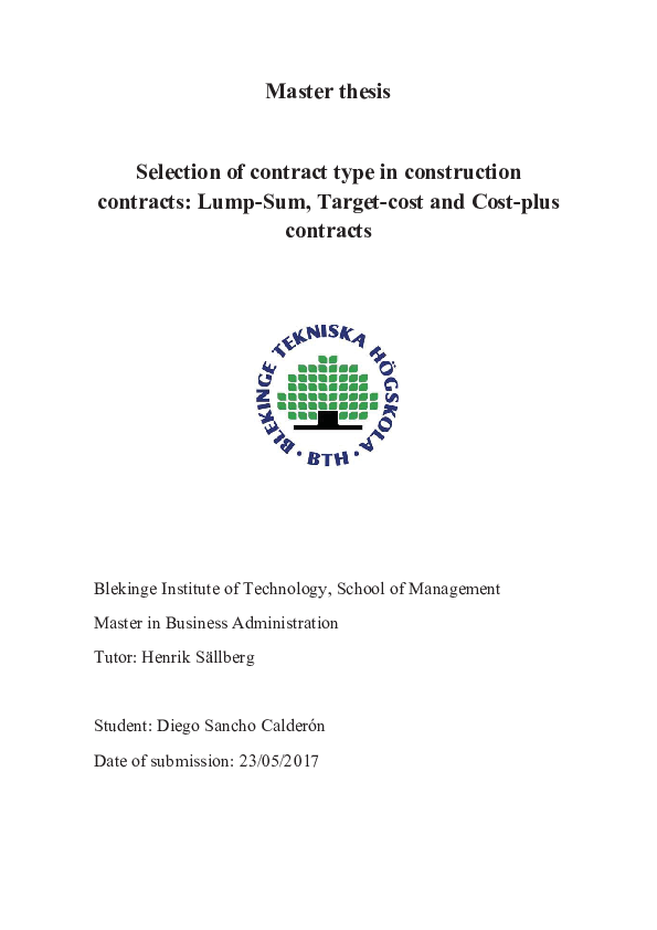 (PDF) Selection of contract type in construction contracts: Lump-Sum ...