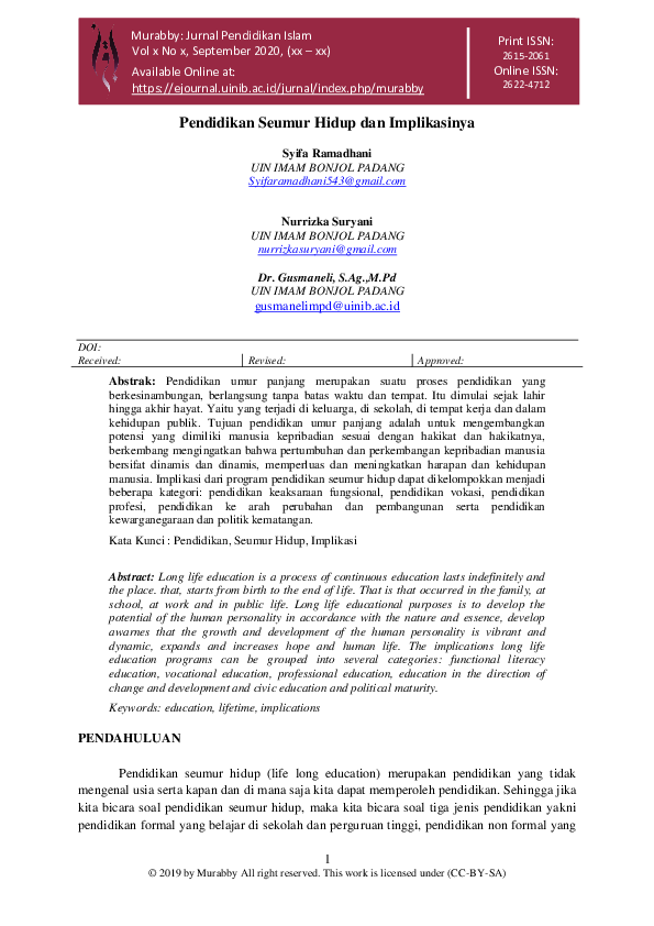 (PDF) Pendidikan Seumur Hidup dan Implikasinya