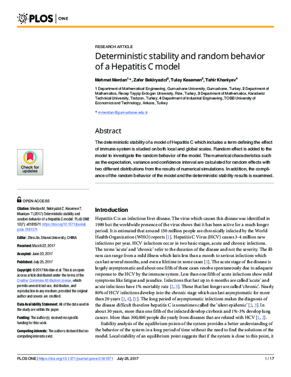 (PDF) Deterministic stability and random behavior of a Hepatitis C model