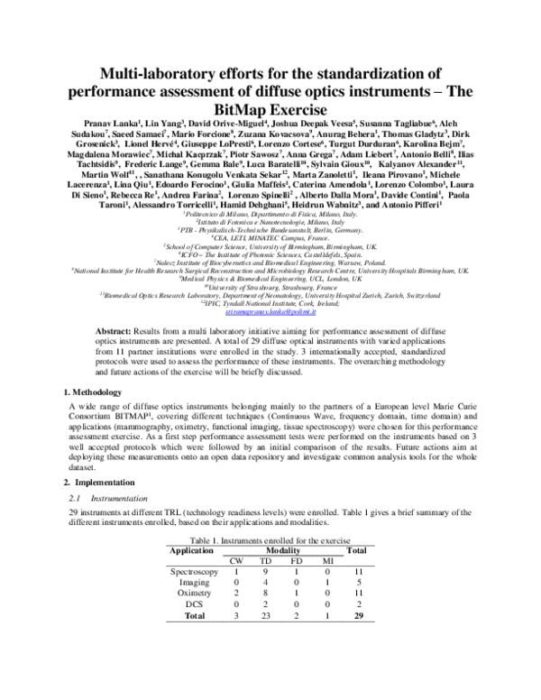 (PDF) Multi-laboratory efforts for the standardization of performance assessment of diffuse ...