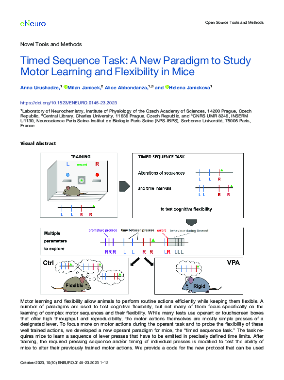 (PDF) Timed Sequence Task: A New Paradigm to Study Motor Learning and ...