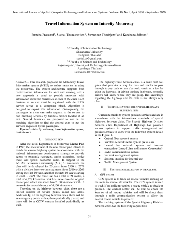 (PDF) Travel Information System on Intercity Motorway