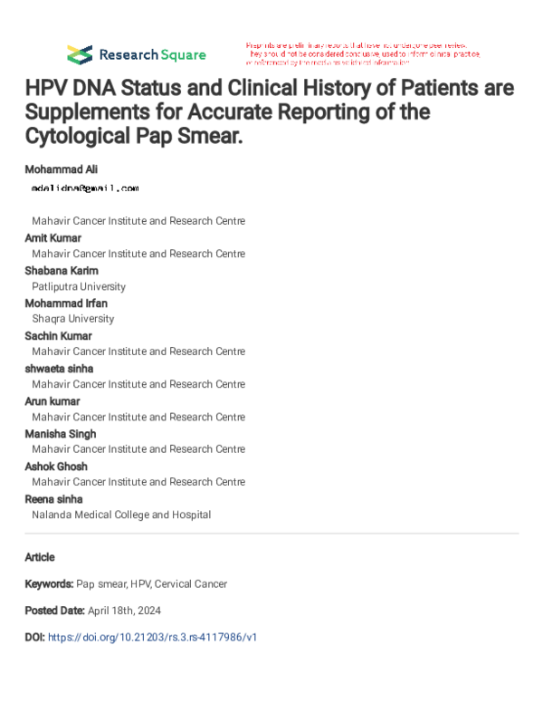 (PDF) HPV DNA Status and Clinical History of Patients are Supplements ...