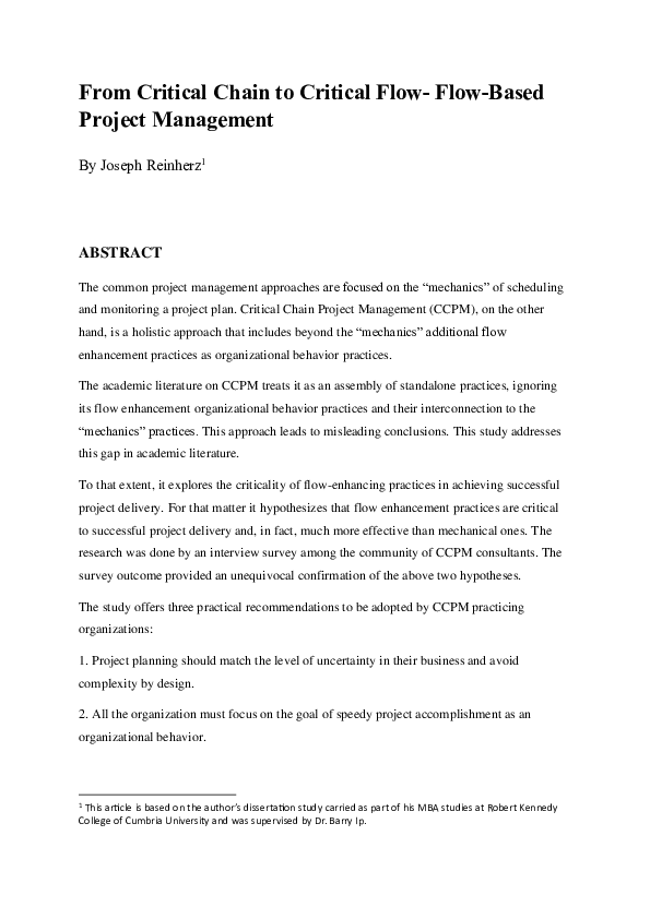 (PDF) From Critical Chain to Critical Flow-Flow-Based Project Management