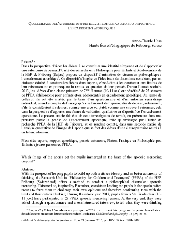 (PDF) Which Image of the Aporia Get the Pupils Immerged in the Heart of the Aporetic Mentoring ...