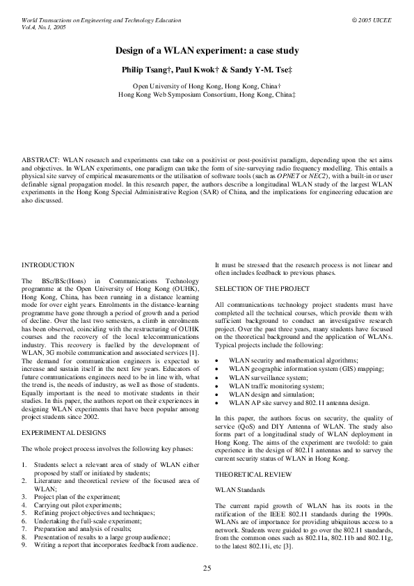 (PDF) Design of a WLAN experiment: a case study