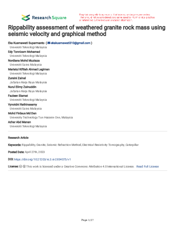 (PDF) Rippability assessment of weathered granite rock mass using ...