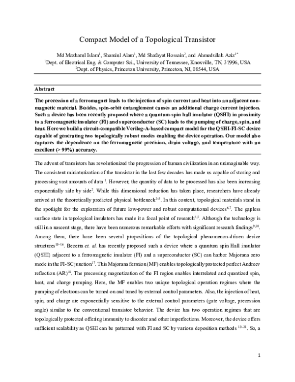 (PDF) Compact Model of a Topological Transistor