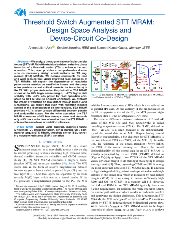 (PDF) Threshold Switch Augmented STT MRAM: Design Space Analysis and ...