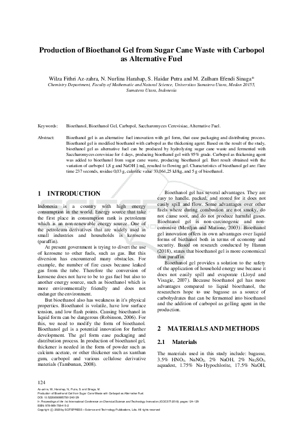 (PDF) Production of Bioethanol Gel from Sugar Cane Waste with Carbopol ...