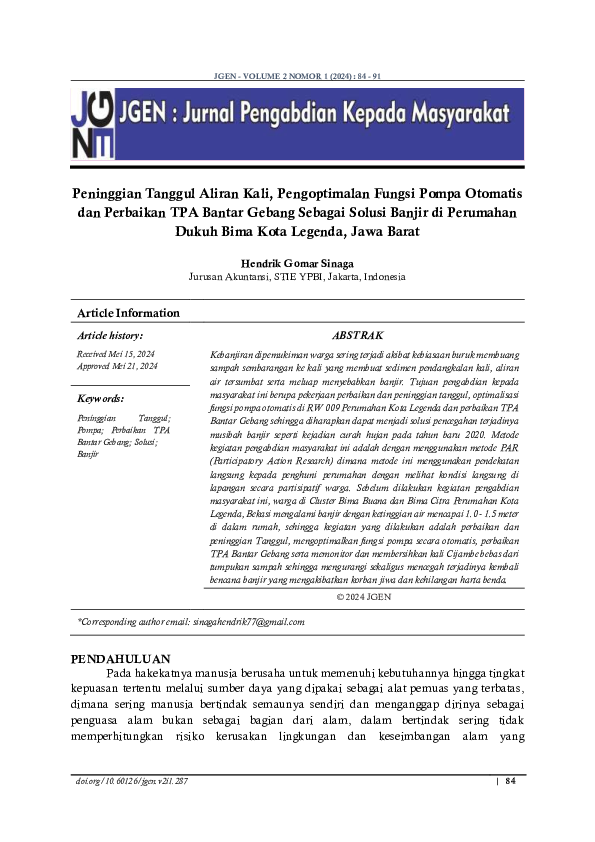 (PDF) Peninggian Tanggul Aliran Kali, Pengoptimalan Fungsi Pompa Otomatis dan Perbaikan TPA ...