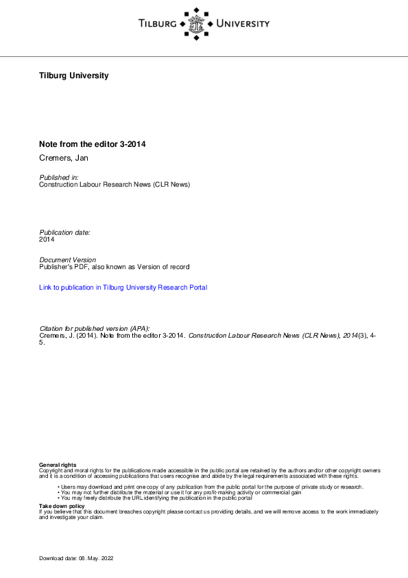 (PDF) Note from the editor 3-2014 | Jan M B Cremers - Academia.edu