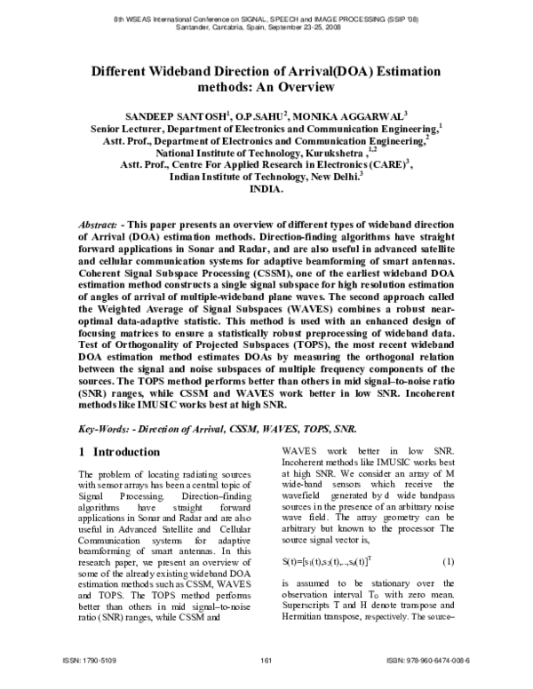 Pdf Different Wideband Direction Of Arrival Doa Estimation Methods An Overview