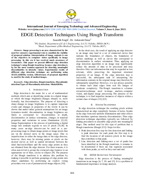 (PDF) EDGE Detection Techniques Using Hough Transform