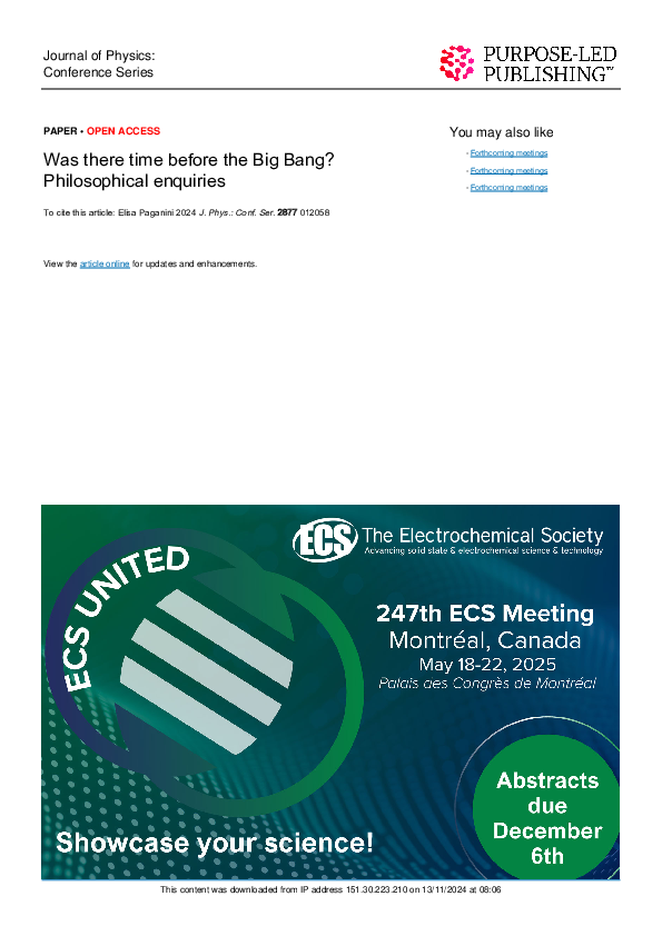 (PDF) Was there time before the Big Bang? Philosophical enquiries