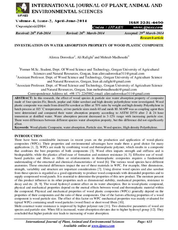 (PDF) Investigation on Water Absorption Property of Wood Plastic Composite