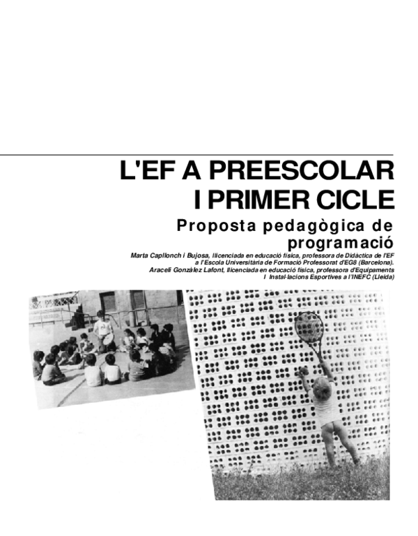 (PDF) L'EF a preescolar i primer cicle. Proposta pedagògica de programació