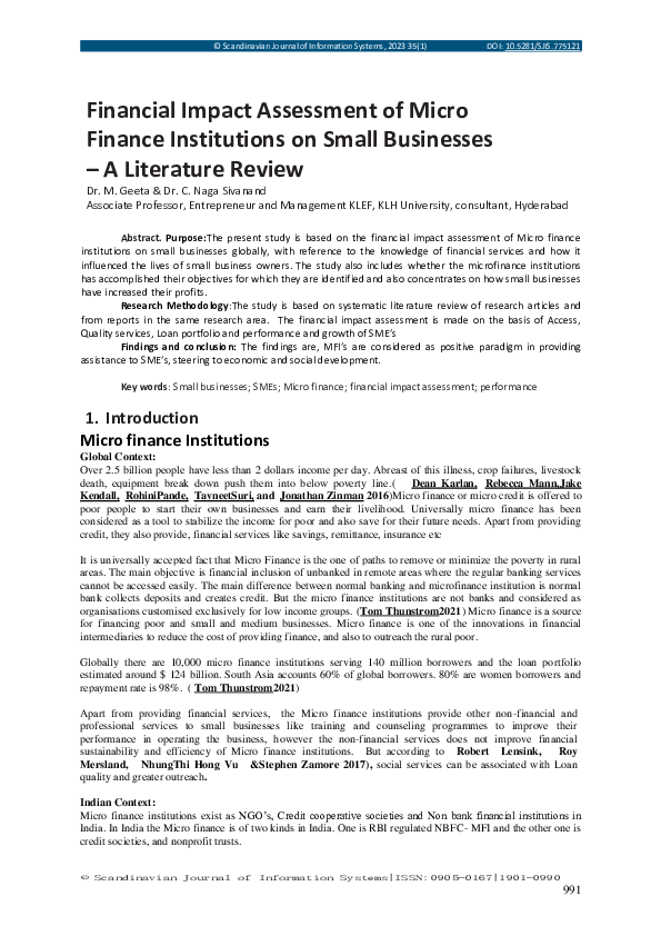 (PDF) Financial Impact Assessment of Micro Finance Institutions on ...