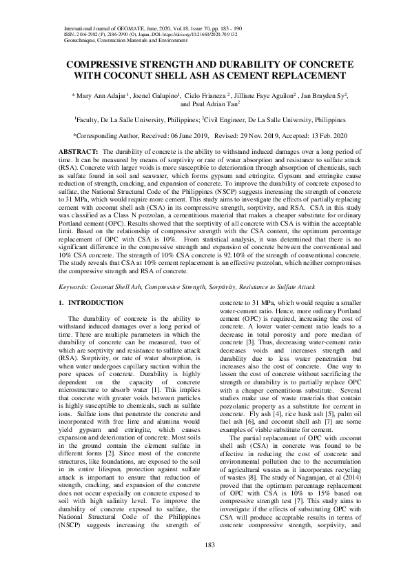 (PDF) Compressive Strength and Durability of Concrete with Coconut ...