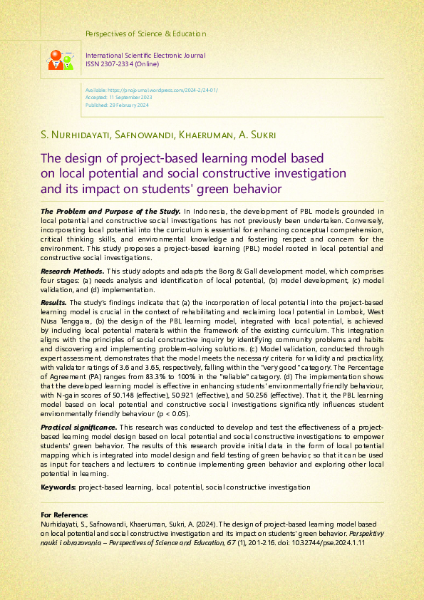 (PDF) The design of project-based learning model based on local ...