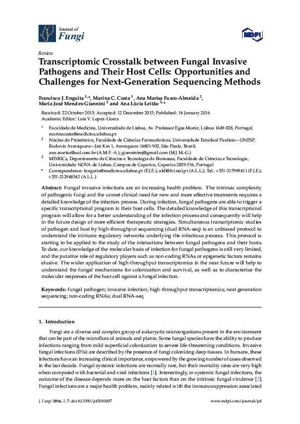 (PDF) Transcriptomic Crosstalk between Fungal Invasive Pathogens and Their Host Cells ...