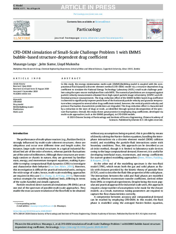 (PDF) CFD-DEM simulation of Small-Scale Challenge Problem 1 with EMMS bubble-based structure ...