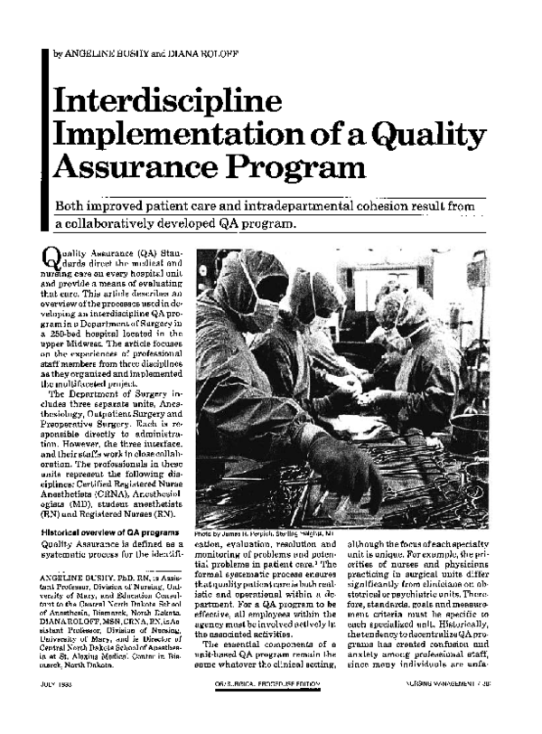 (PDF) Interdiscipline Implementation of a Quality Assurance Program ...