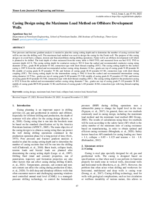 (PDF) Casing Design using the Maximum Load Method on Offshore Development Wells