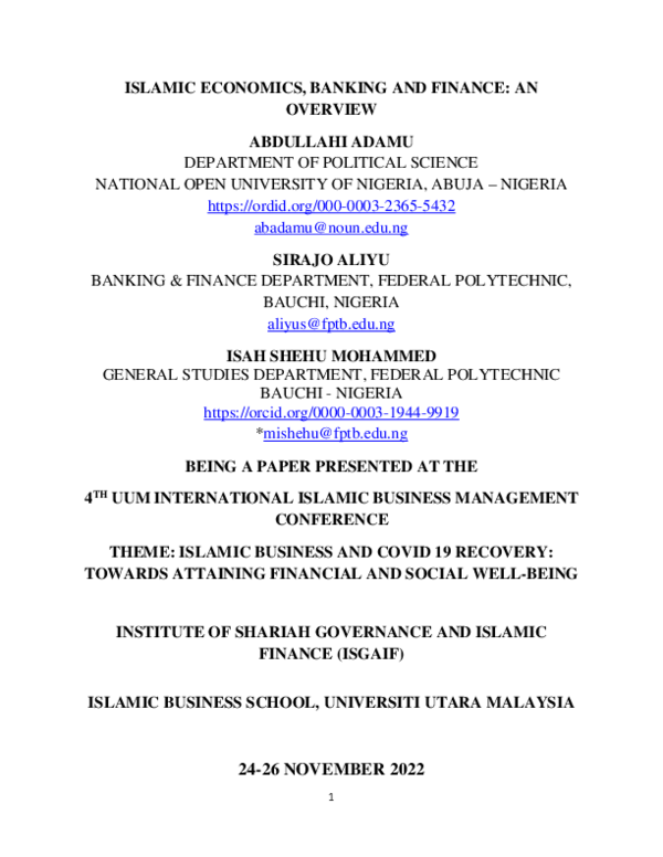 (PDF) ISLAMIC ECONOMICS, BANKING AND FINANCE: AN OVERVIEW
