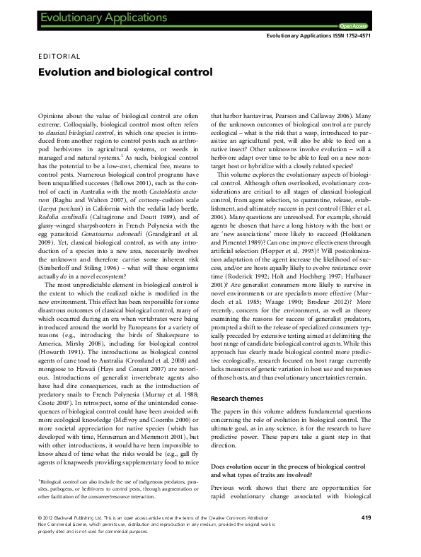 (PDF) Evolution and biological control