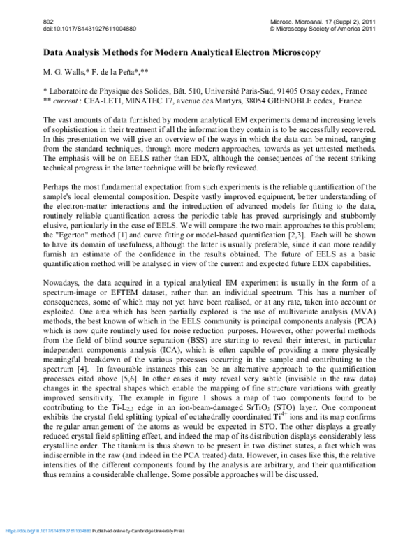 (PDF) Data Analysis Methods for Modern Analytical Electron Microscopy