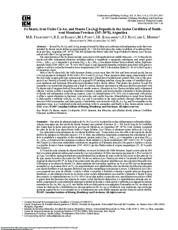 (PDF) Fe Skarn, Iron Oxide Cu-Au, and Manto Cu-(Ag) Deposits in the ...