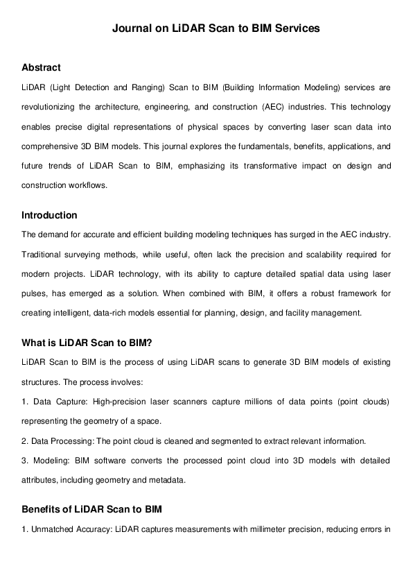 (PDF) Journal on LiDAR Scan to BIM Services