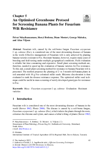 (PDF) An Optimised Greenhouse Protocol for Screening Banana Plants for ...