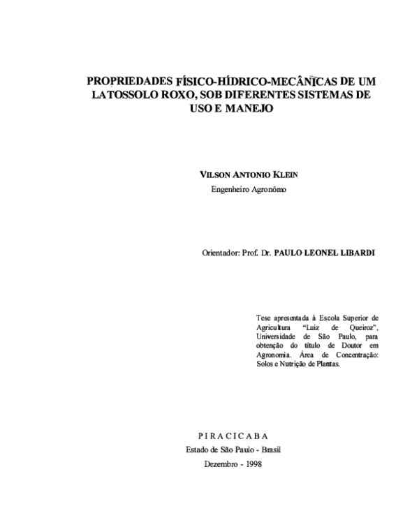 (PDF) Propriedades físico-hídrico-mecânicas de um latossolo roxo, sob ...