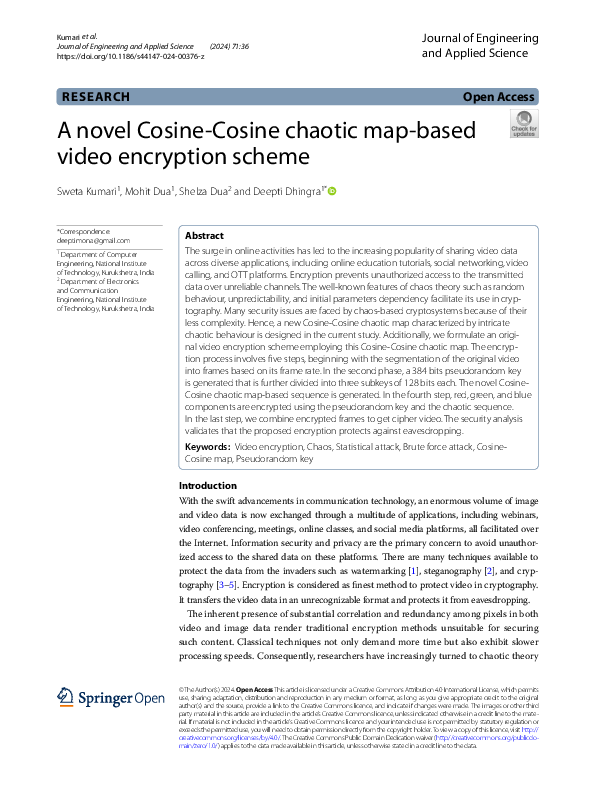 (PDF) A novel Cosine-Cosine chaotic map-based video encryption scheme