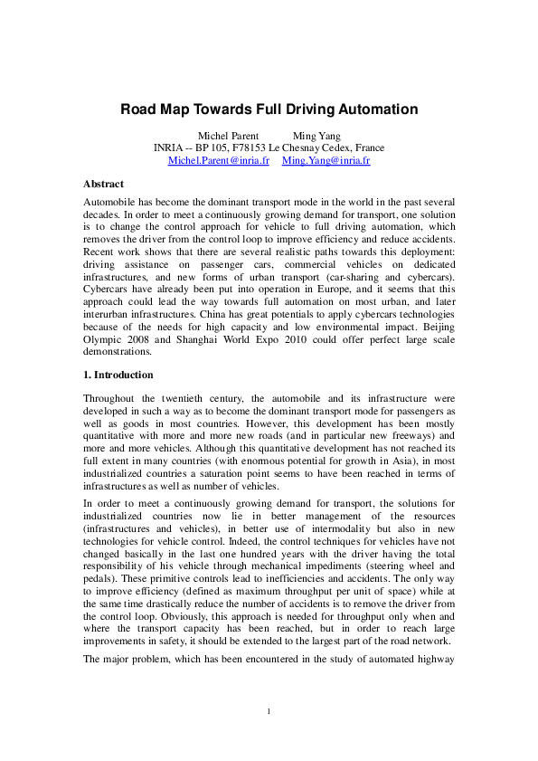 (PDF) Road Map Towards Full Driving Automation
