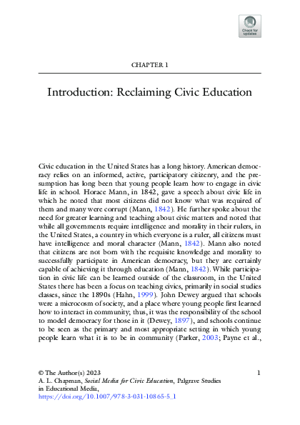 (PDF) Introduction: Reclaiming Civic Education