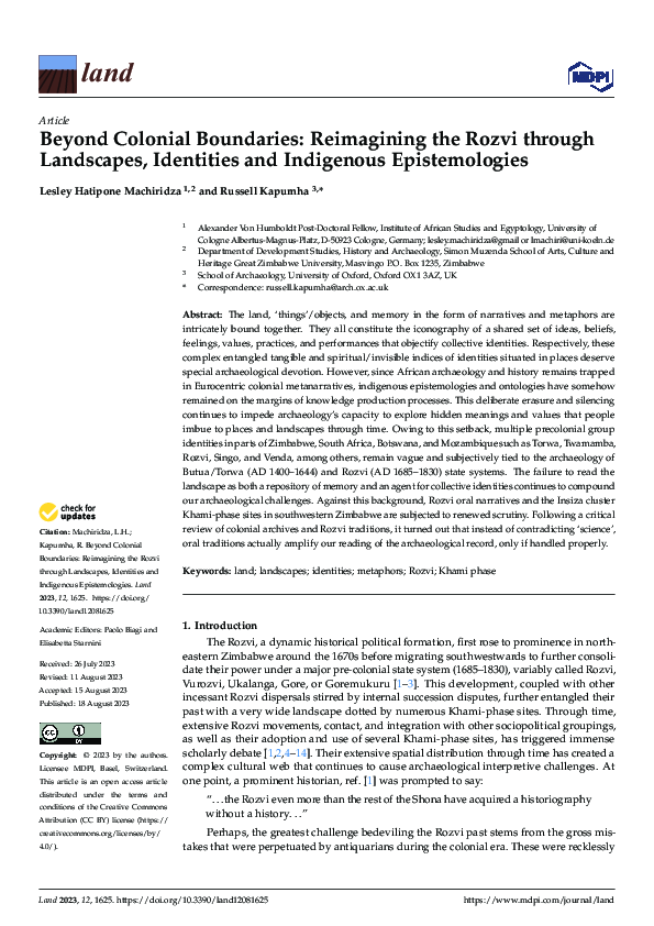 (PDF) Beyond Colonial Boundaries: Reimagining the Rozvi through ...