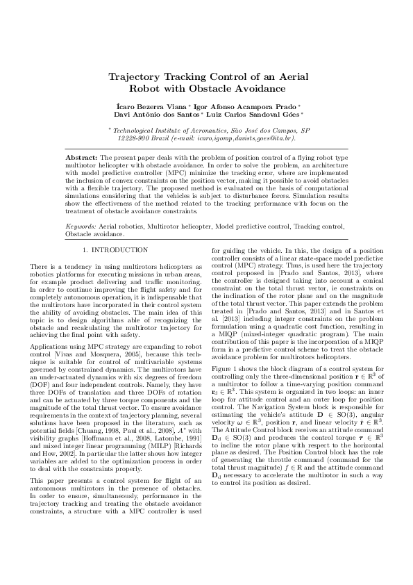 (PDF) Trajectory Tracking Control of an Aerial Robot with Obstacle Avoidance